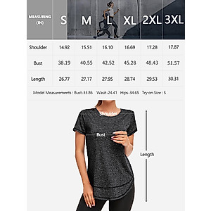 Abrooical Women's Short Sleeve Workout Shirt Yoga T-Shirt Athletic Tee Top Round Neck Wicking Sports Tees Black Large