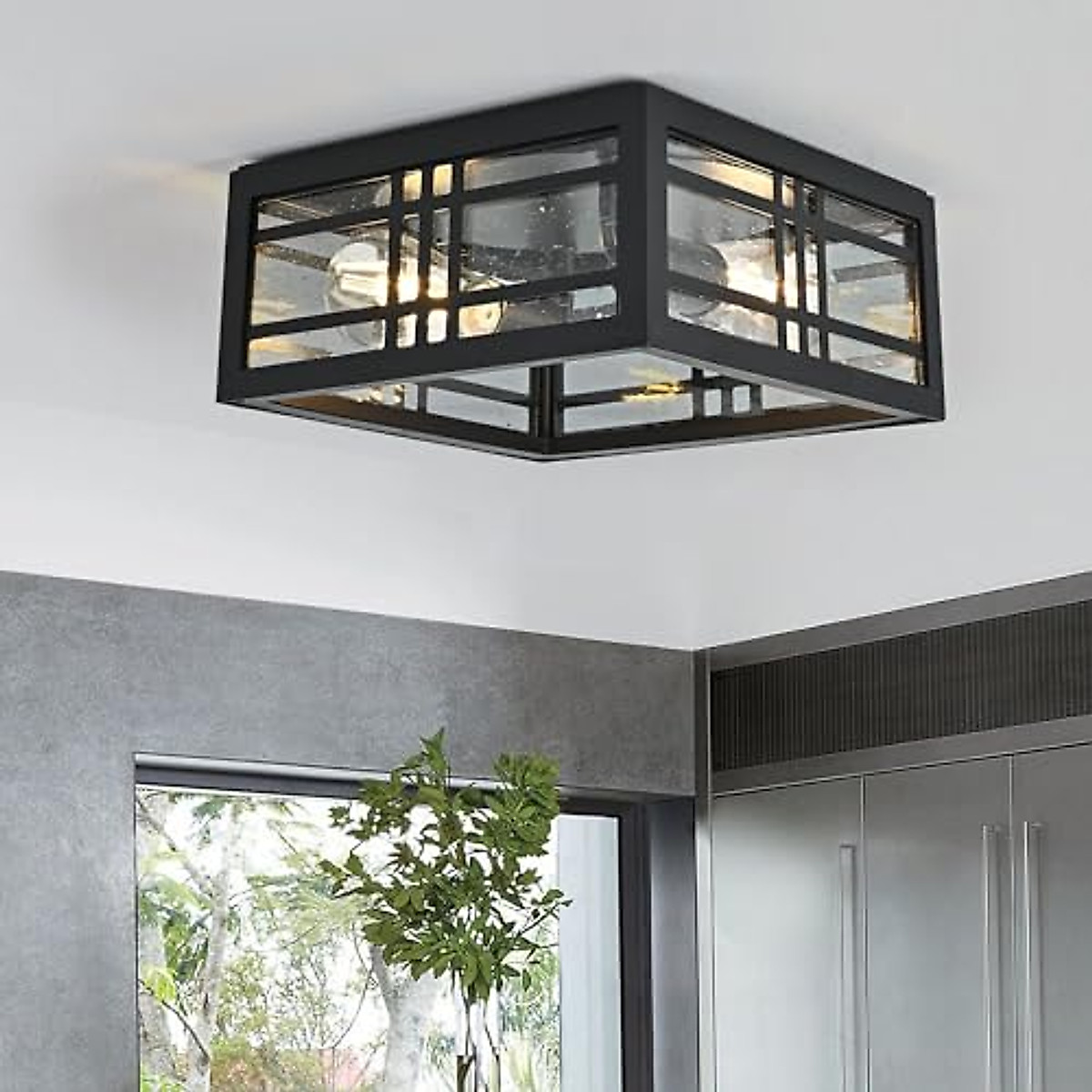 Betklamp Square Ceiling Light Fixtures Flush Mount Lighting Fixtures, 2-Light Porch Ceiling Lights Outdoor Ceiling Light Fixture for Porch Hallway Kitchen Entryway