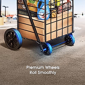 Amada Shopping Cart for Groceries with 176LBS/91L Large Capacity, Heavy Duty Grocery Cart with Wheels, Folding Utility Shopping Cart on Wheels for Groceries, Laundry, Pantry, Garage
