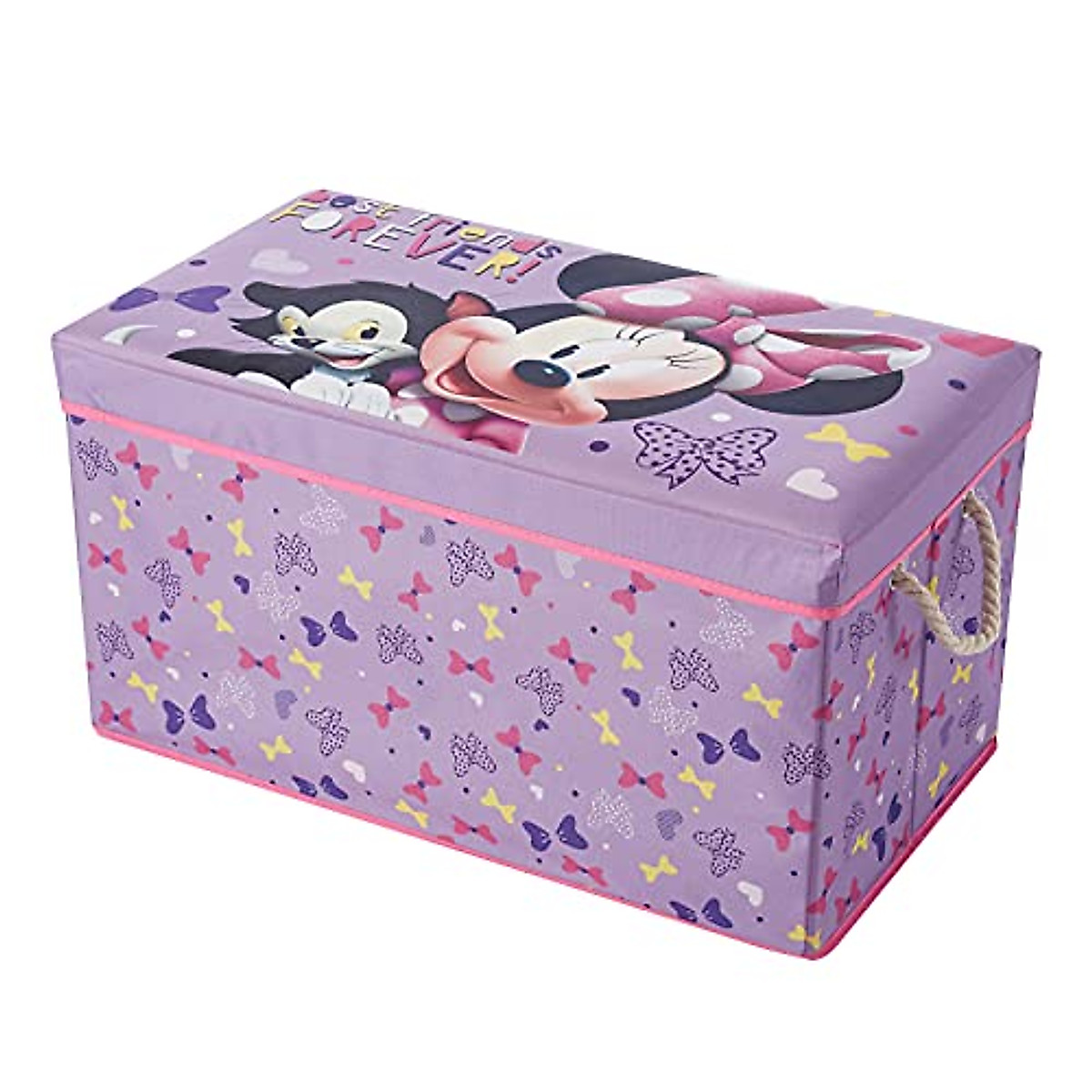 Disney Minnie Mouse Collapsible Toy Storage Bench and Ottoman – Durable and Functional, 14.5" H x 14.5" D x 25" L, Perfect for Kids' Rooms