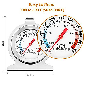 in Oven Thermometer for Grill Smoker BBQ 50-300°C/100-600°F, Instant Read Precision Stainless Steel Electric/Gas Oven Thermometers, Large Dial Display Thermometer Gauge for Kitchen Cooking Baking