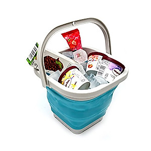 SAMMART 5L (1.3 Gallon) Sqare Collapsible Plastic Bucket - Foldable Square Tub - Portable Fishing Water Pail - Space Saving Outdoor Waterpot (1, Bright Blue)