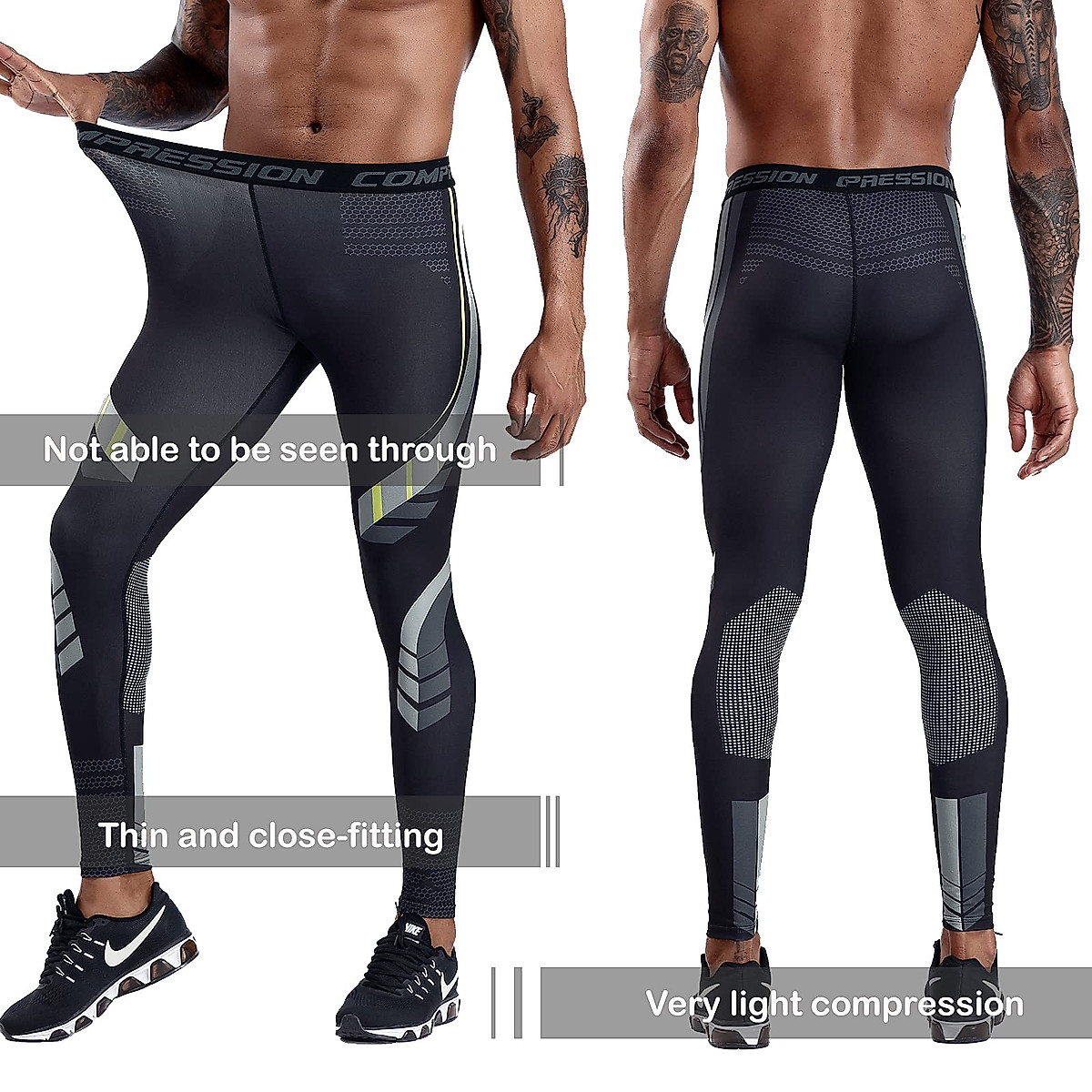 OEBLD Compression Pants Men UV Blocking Running Tights 1 or 2 Pack Gym Yoga Leggings for Athletic Workout