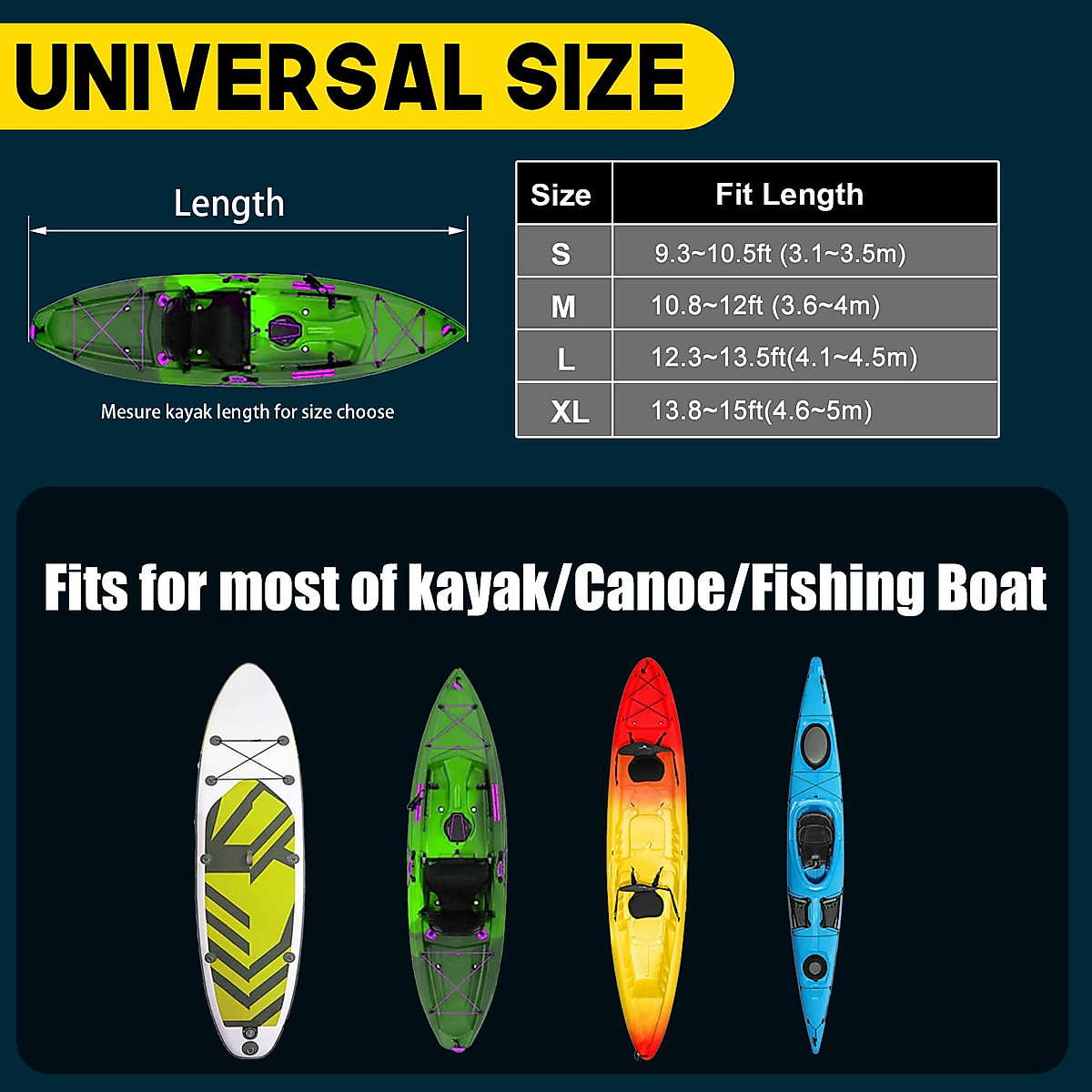 Rosefray 9.3-10.5ft Kayak Cover,300D High-Performance Marine Kayak Covers, Waterproof UV Resistant, Fade-Resistant Dustproof Fishing Boat Cover for Indoor & Outdoor Storage-Black