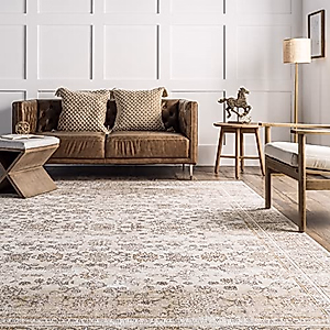 nuLOOM Deadra Vintage Floral Machine Washable Ultra Thin Area Rug, 5' x 8', Beige