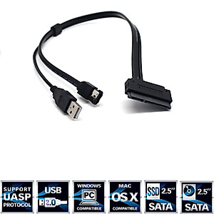 SinLoon 2.5'' Hard Disk Drive SATA 22Pin to eSATA Data USB Powered Cable Adapter for Optimized for SSD, Support UASP SATA IIIEC-SSHD(Black)