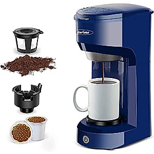 Sunvivi Coffee Maker, Single Serve Brewer for Single Cup, One Cup Coffee Maker With Permanent Filter, 6oz to 14oz Mug, One-touch Control Button with Illumination, Blue (ETL Certified)