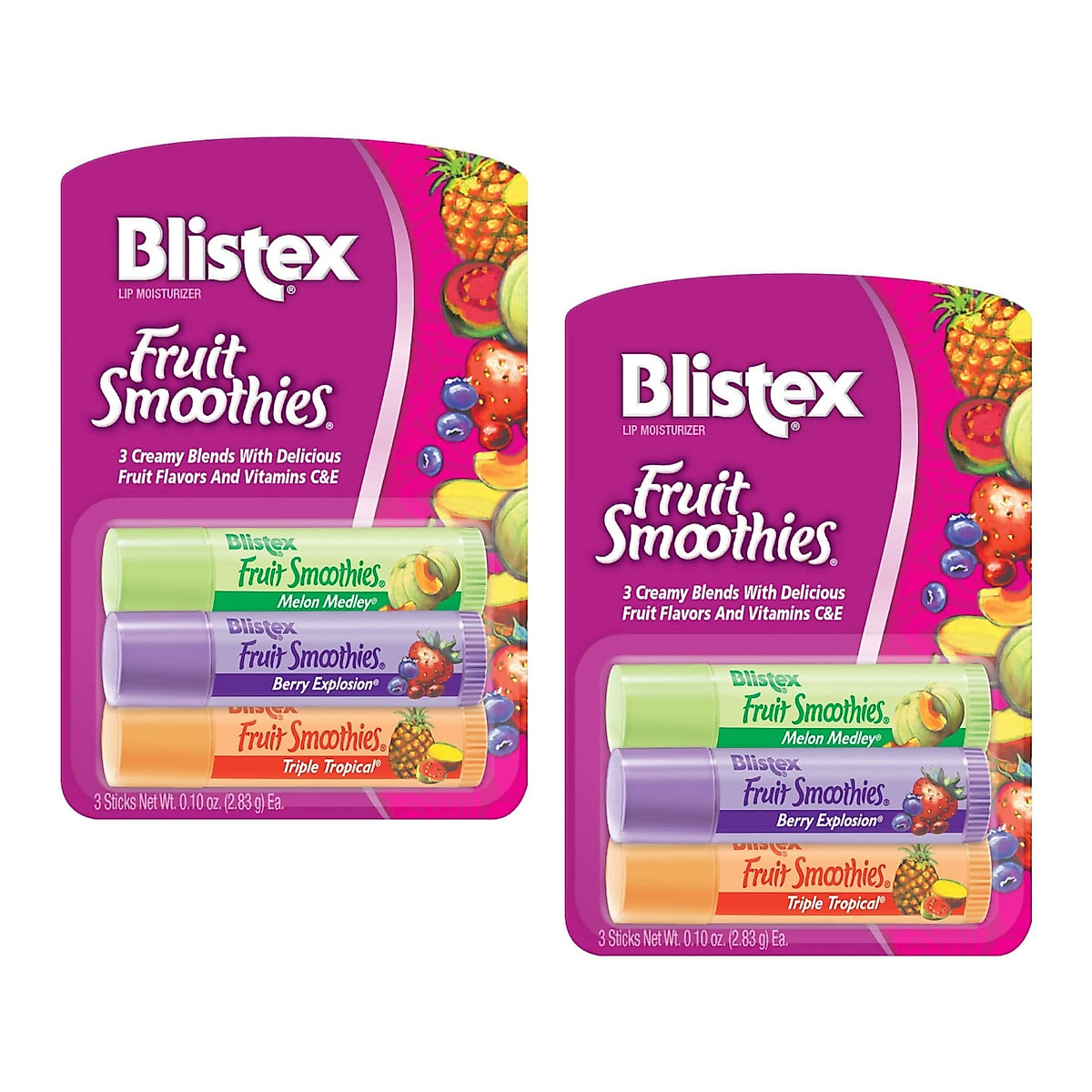 Blistex Fruit Smoothies Lip Moisturizers 3 Sticks 0.10 oz each Pack of 2