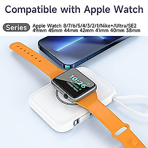 HUOTO Portable Charger,5000mAh Mini iWatch Magnetic Charger Power Bank with Built in Charging Cable,Travel Charger External Battery Pack Compatible with Apple Watch/iPhone 11/13/12/Smartphones/Airpods