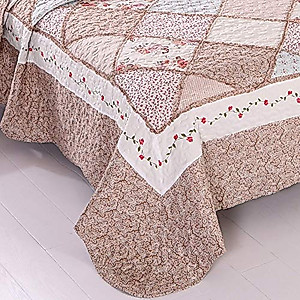 VIVILINEN Patchwork Quilt Set Full Queen Size 3-Piece Pink Floral Reversible Quilted Bedspread Coverlet Set Lightweight Stitched Comforter Bedding Set Bed Sheet Set Cover Blanket with 2 Pillow Shams