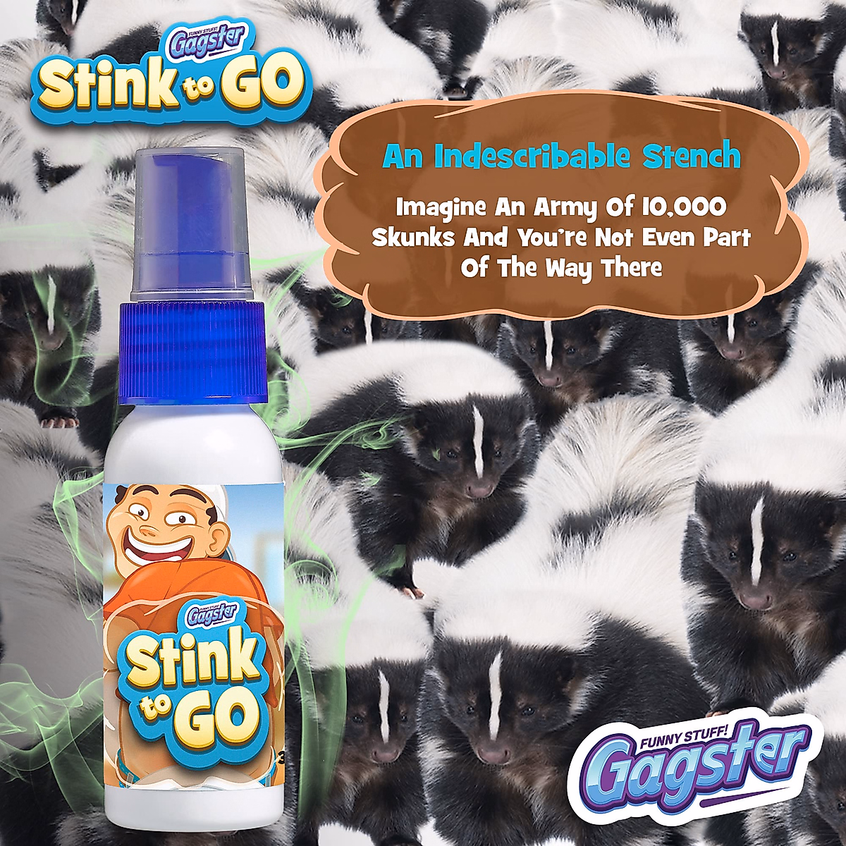 Gagster Stink Spray to Go - Extra Strong Fart Spray for Hilarious Gags & Pranks - Non-Toxic Potent Prank Spray Perfect for Kids & Adults - Easy to Conceal in a Bottle for Prank Lovers