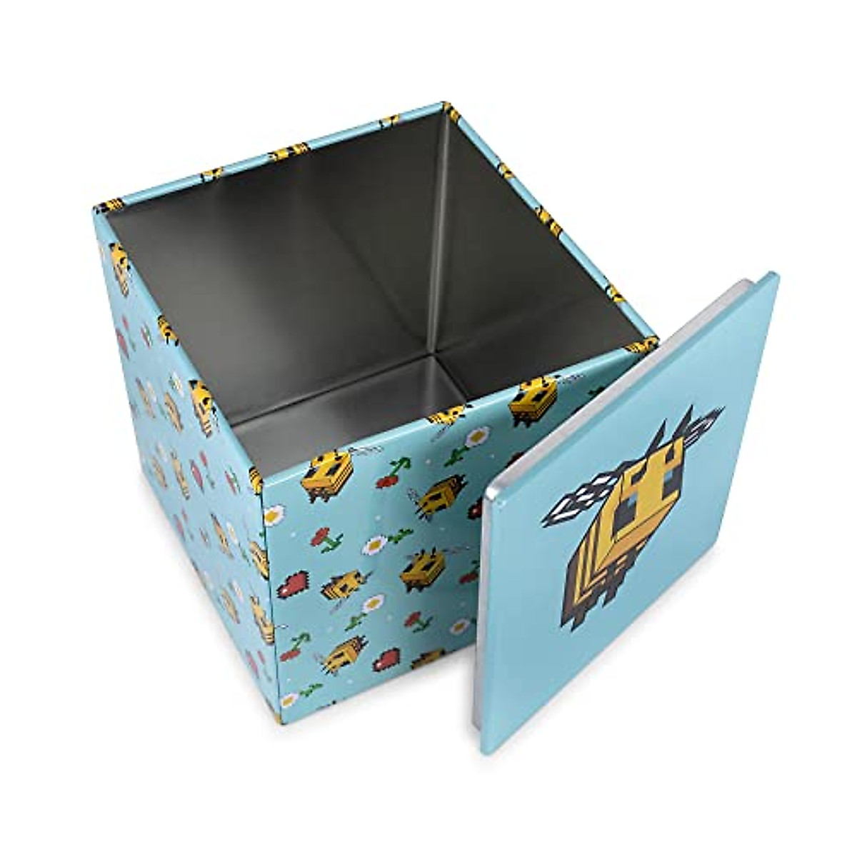 MINECRAFT Bee Pattern 4-Inch Tin Storage Box Cube Organizer with Lid | Basket Container, Cubby Cube Closet Organizer, Home Decor Playroom Accessories | Video Game Toys, Gifts and Collectibles