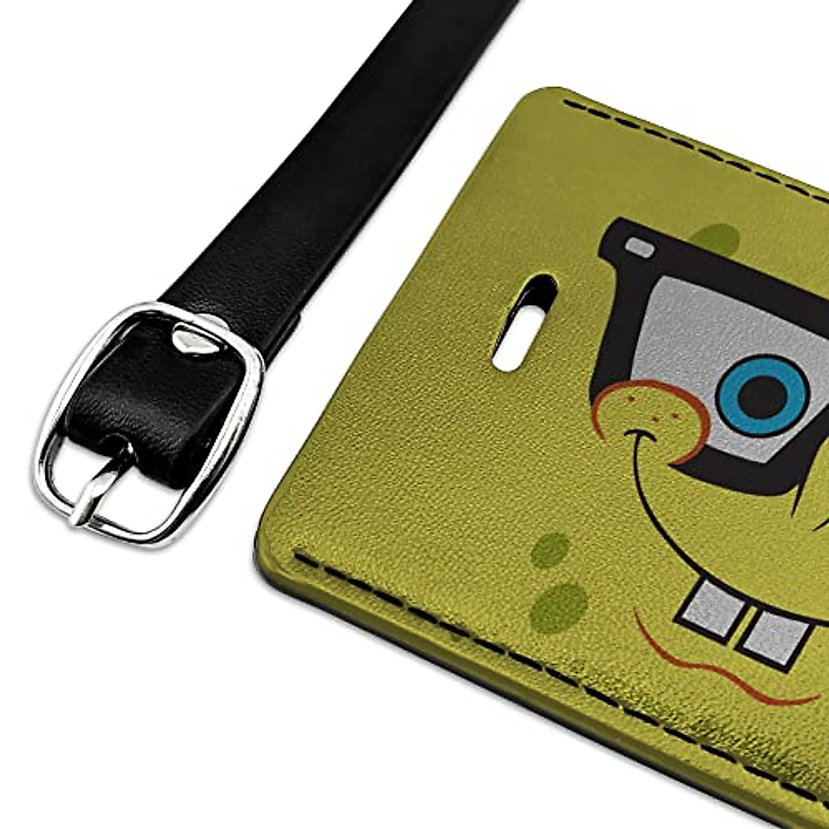 Spongebob Nerd Face Rectangle Leather Luggage Card Suitcase Carry-On ID Tag