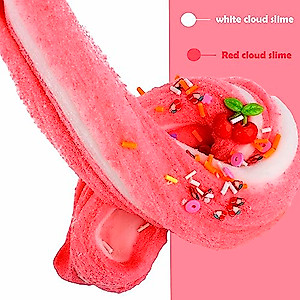 2 Pack Cloud Slime Kit with Blue and Cherry Charms, Scented DIY Slime Supplies for Girls and Boys, Party Favors Stress Relief Slime Toys for Kids Education Birthday Gift.