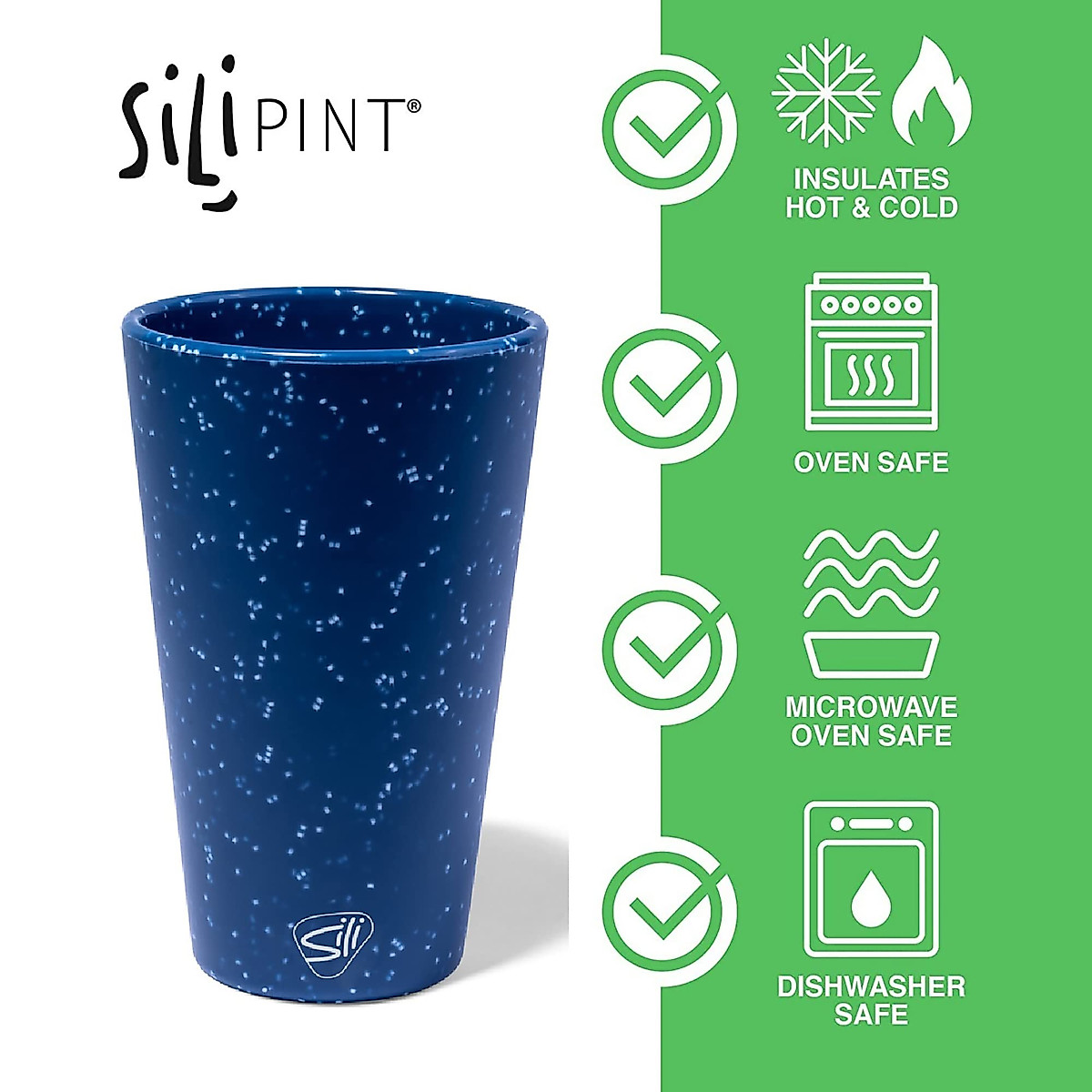 Silipint: Silicone Pint Glasses: 2 Pack Speckled Blue - 16oz Unbreakable Cups, Flexible, Hot/Cold, Sustainable, Non-Slip Easy Grip