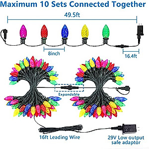 warlkde 50LEDs Christmas String Lights, C9 Christmas Lights with 29V Safe Adaptor, End-to-End, UL Certified Fairy Lights for Christmas Tree, Patio, Garden, Party, Wedding, Holiday Decoration