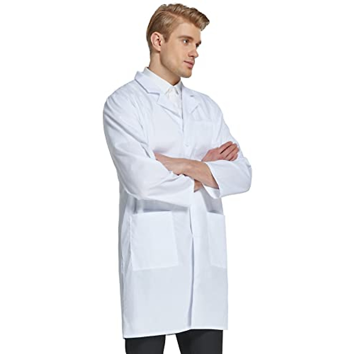 VOGRYE Professional Lab Coat for Men Women Long Sleeve, White, Unisex XXS