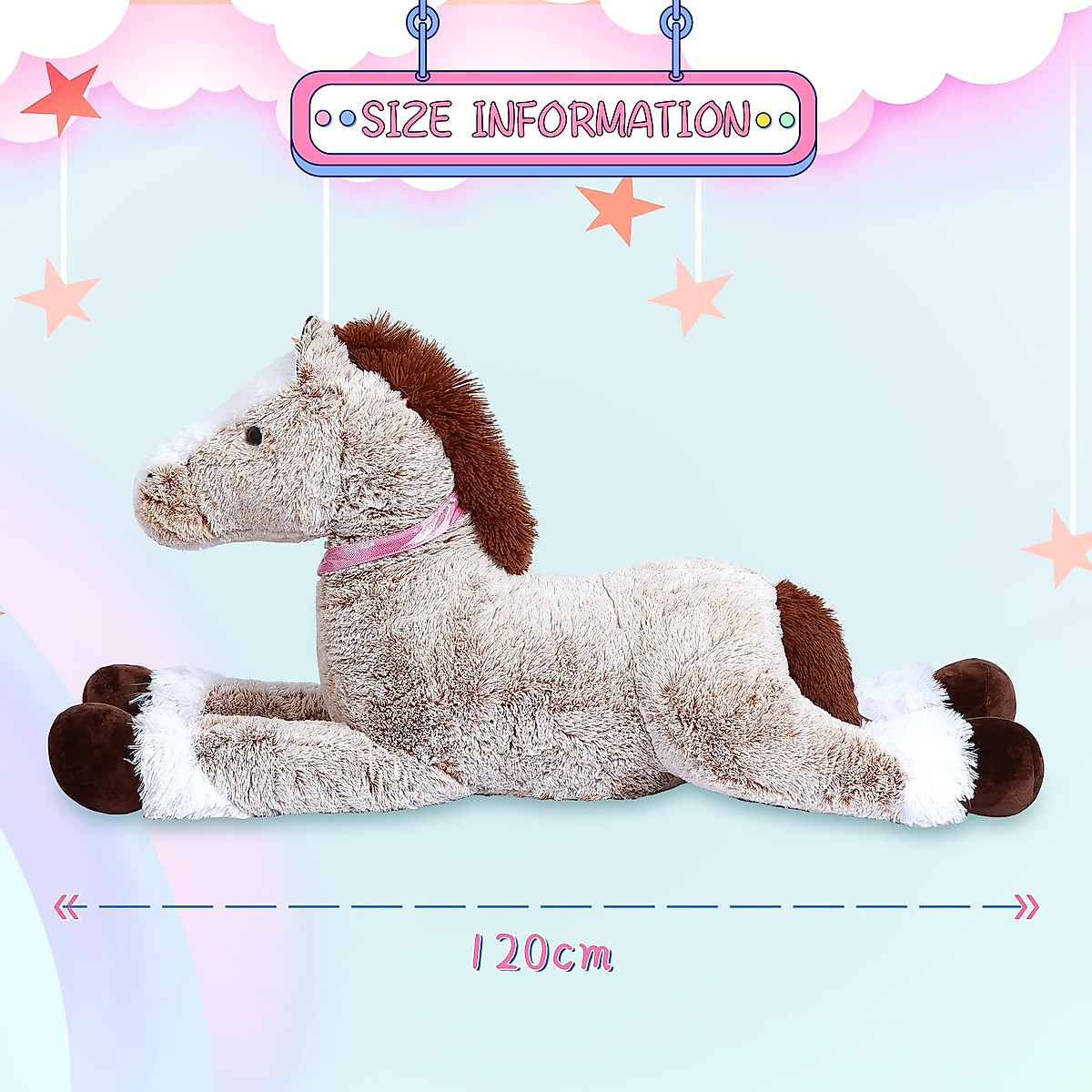 SNOWOLF Giant Plush Horse Large Horse Stuffed Animal Toy Big Pony Unicorn Plush Pillow Doll Gifts for Kids, Valentines, Christmas(Brown,120cm/47.2in)