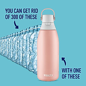 Brita Insulated Filtered Water Bottle with Straw, Reusable, Stainless Steel Metal, Rose, 32 Ounce