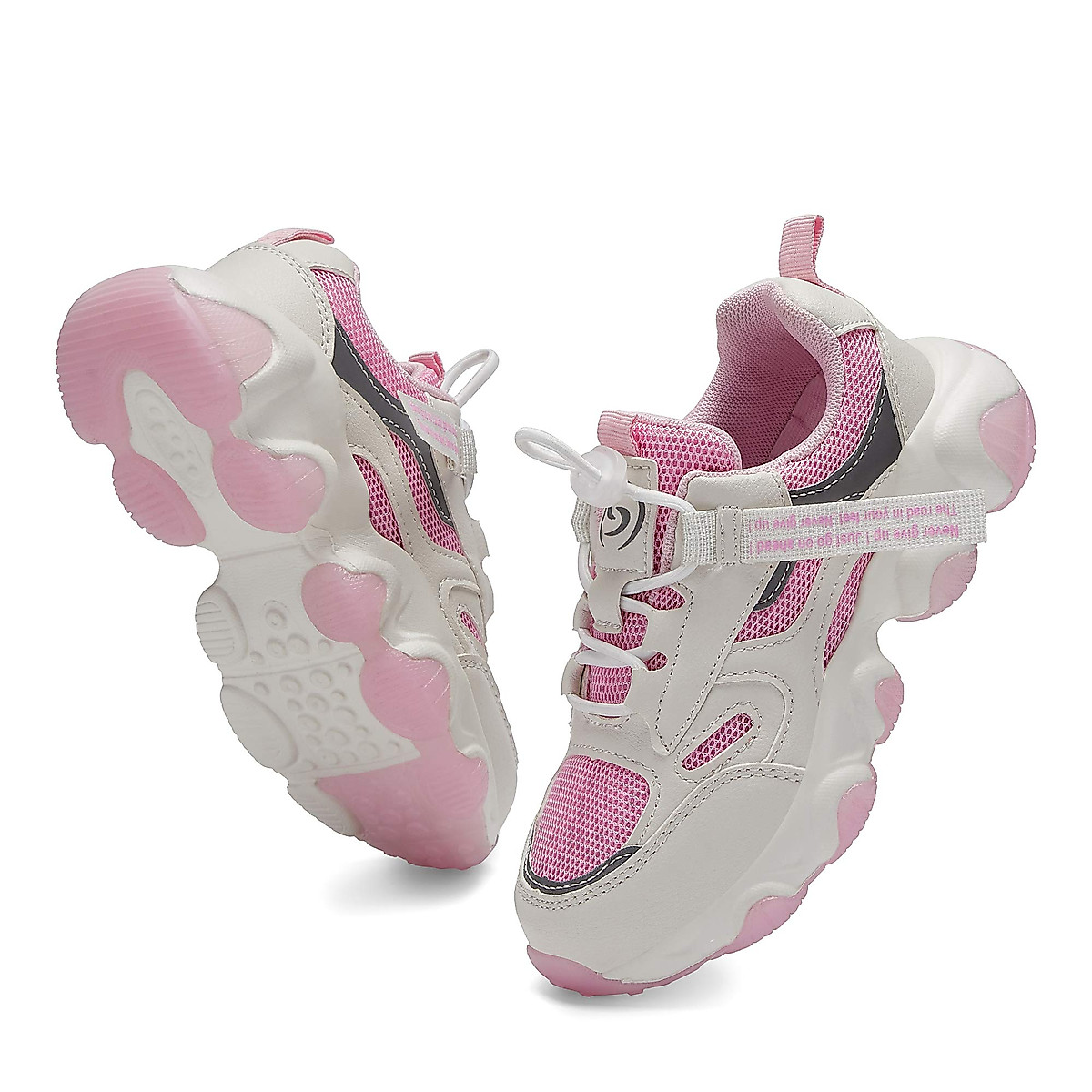 Hetios Kids Fashion Sneakers Hook and Loop School Uniform Sneaker Outdoor Lightweight Breathable Athletic Running Walking Shoes for Girls Boys Pink Little Kid US Size 2