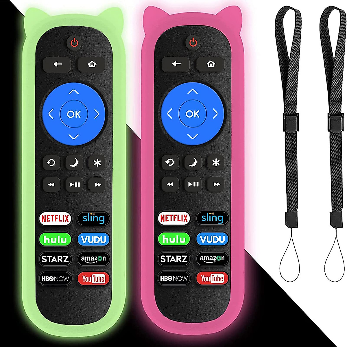 Pack of 2 RC280 Remote Control Replacement Compatible with All TCL Roku TV Remote, Compatible with TCL Roku 32" 40" 43" 48" 49" 50" 55" 65" 75" 85" TV with Remote Cover (Glow Pink and Green)