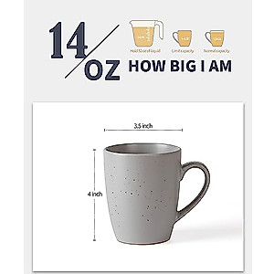 famiware Coffee Mug Set of 6, 15oz Large Ceramic Mug for Men, Women, Speckle Glazed Mugs with Handle for Coffee, Tea, Milk, Cocoa, Cereal, Light Gray