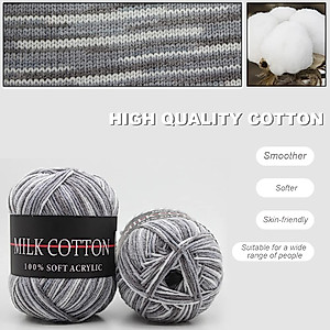 6 Rolls 50g Acrylic Yarn Skeins, Soft Yarn for Crocheting and Knitting Craft Project, Assorted Starter Crochet Kit Yarn Bulk for Adults and Kids (Grey)