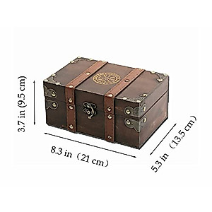 Gbrand 8.3" Wood and Leather The Runic Viking Compass Chest Box, Vegvisir Engraved Wooden Treasure Box with Velvet Lining, Vintage Tarot Box (Box Only)