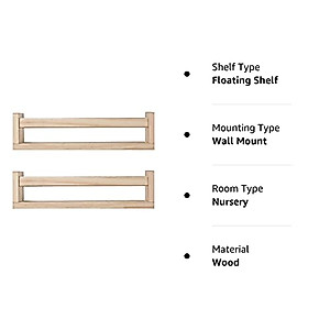 JORIKCHUO Nursery Book Shelves, Set of 2 Wood Floating Book Shelves for Kids Room, Kitchen Spice Rack, or Rustic Wall Mounted Shelves for Farmhouse Bathroom Decor (Natural Wood)