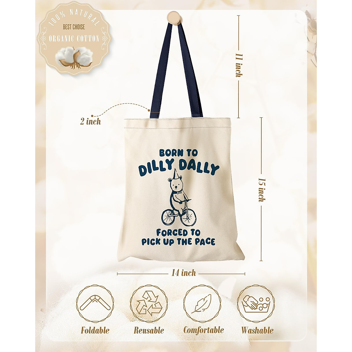 Miss Adola Aesthetic Canvas Tote Bag for Women - Sturdy Cloth Cotton Totes Bag with Pattern Shoulder Bag for Shopping, Grocery, Gym, Cycling Bear