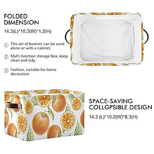 Orange Fruit Leafs Storage Basket Bins Collapsible Toy Storage Bins with Handles Laundry Baskets for Bedroom Office Clothes Pet Nursery Living Room,1 pcs