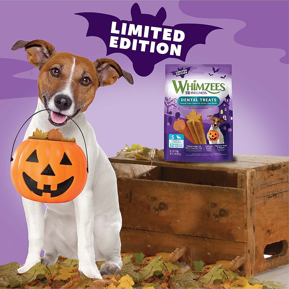 Whimzees by Wellness Halloween Natural Dental Chews for Dogs, Long Lasting Treats, Grain-Free, Freshens Breath, Small Breed, 12 Count
