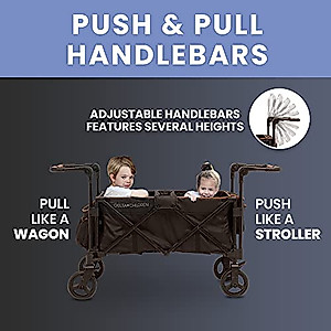 Delta Children Hercules Stroller Wagon for 2 Kids Versatile Stroller Wagon with Canopy, Push/Pull Handles, Cup Holders and Storage Pockets Compact Fold is Great for Travel, Black