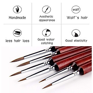 Professional Sable Hair Detail Paint Brush Set - 6 Miniature Art Brushes for Fine Detailing & Art Painting - Acrylic, Watercolor, Oil - Miniatures, Models.