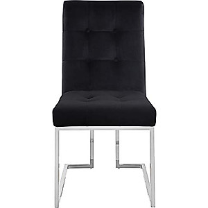 Meridian Furniture Alexis Collection Modern | Contemporary Velvet Upholstered Dining Chair with Button Tufting and Polished Chrome Metal Frame, Set of 2, Black, 18.5" W x 25" D x 36.5" H