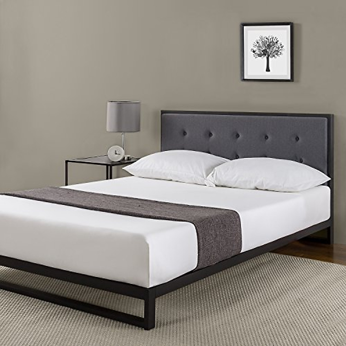 ZINUS 7 Inch Trisha Low Profile Platforma Bed Frame Mattress Foundation with Tufted Headboard, Box Spring Optional, Wood Slat Support, King, Grey