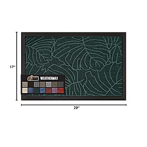 Gorilla Grip 100% Waterproof All-Season WeatherMax Doormat, Durable Natural Rubber, Stain and Fade Resistant, Low Profile, Indoor Outdoor Door Mats, Easy Clean Patio Entrance Mat, 17x29, Green Palm