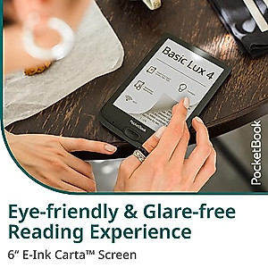 PocketBook Basic Lux 4 E-Book Reader | 6ʺ Glare-Free & Eye-Friendly E-Ink Technology | Compact & Lightweight E-Reader | Frontlight | Touchscreen | Wi-Fi | Dictionaries | Micro-SD Slot