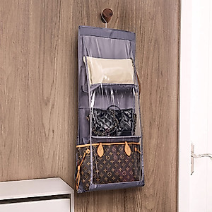 Vercord Hanging Purse Organinzer Handbag Tote Hanger Closet Dustproof Storage Bag with Six Pockets Grey