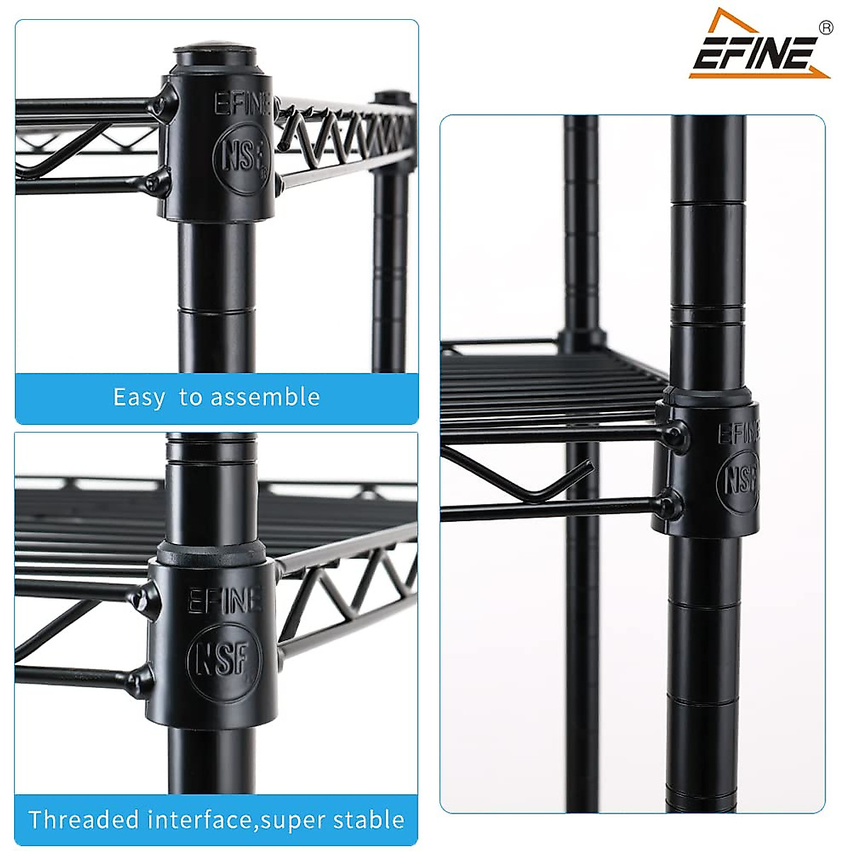 EFINE 5-Shelf Shelving Units and Storage on Wheels with Shelf Liners Set of 5, NSF Certified, Adjustable Carbon Steel Wire Rack for Garage, Kitchen, Office(63H X 30W X 14D)