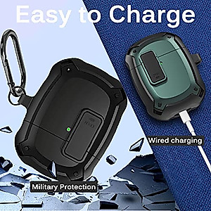 Miimall Compatible for Google Pixel Buds A-Series Case, [Secure Lock][Anti-Lost Keychain][Front LED Visible] Military Full-Body Rugged Case Cover for Pixel Buds A Case Cover 2021 (Black)