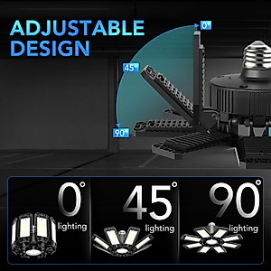 YIBEYYDS LED Garage Ceiling Lights - LED Garage Lights Garage Light 6500K with 8+1 Deformable Panels Garage Lights Ceiling LED for Garage, Workshop, Basement Support E26/E27 (4)