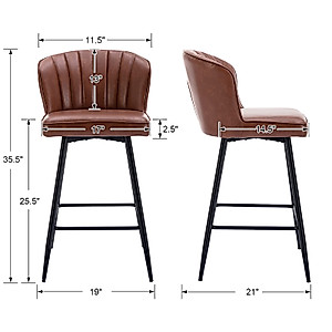 EALSON 26 Inch Counter Height Bar Stools Set of 4 Leather Counter Stools with Back Modern Comfortable Bar Chairs with Metal Footrest Upholstered Kitchen Island Stools for Home Bar Dining Room, Brown