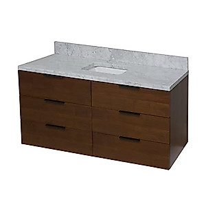 Kitchen Bath Collection Oslo 60-inch Floating Single Bathroom Vanity (Carrara/Walnut): Includes Walnut Cabinet with Authentic Italian Carrara Marble Countertop and White Ceramic Sink