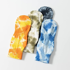 Yoga Pilates Socks with Grips for Women Non Slip Colorful Tie Dye Cushioned Ankle Socks for Barre Ballet Dance (Black)