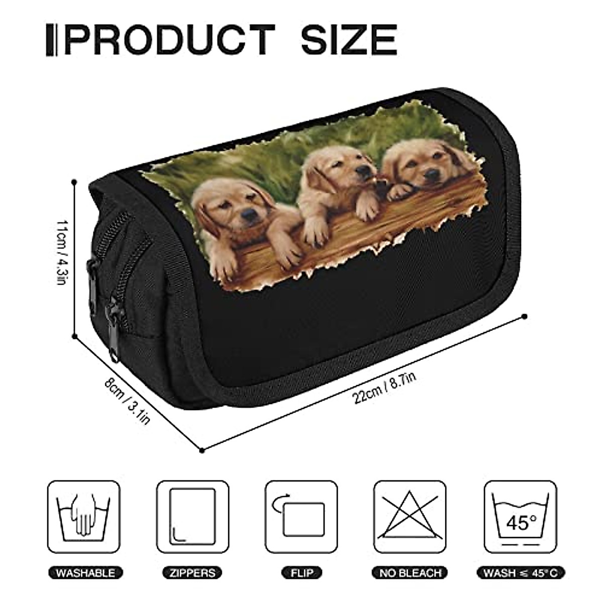 Golden Retriever Large Capacity Pencil Case Multi-Slot Pencil Bag Portable Pen Storage Pouch with Zipper