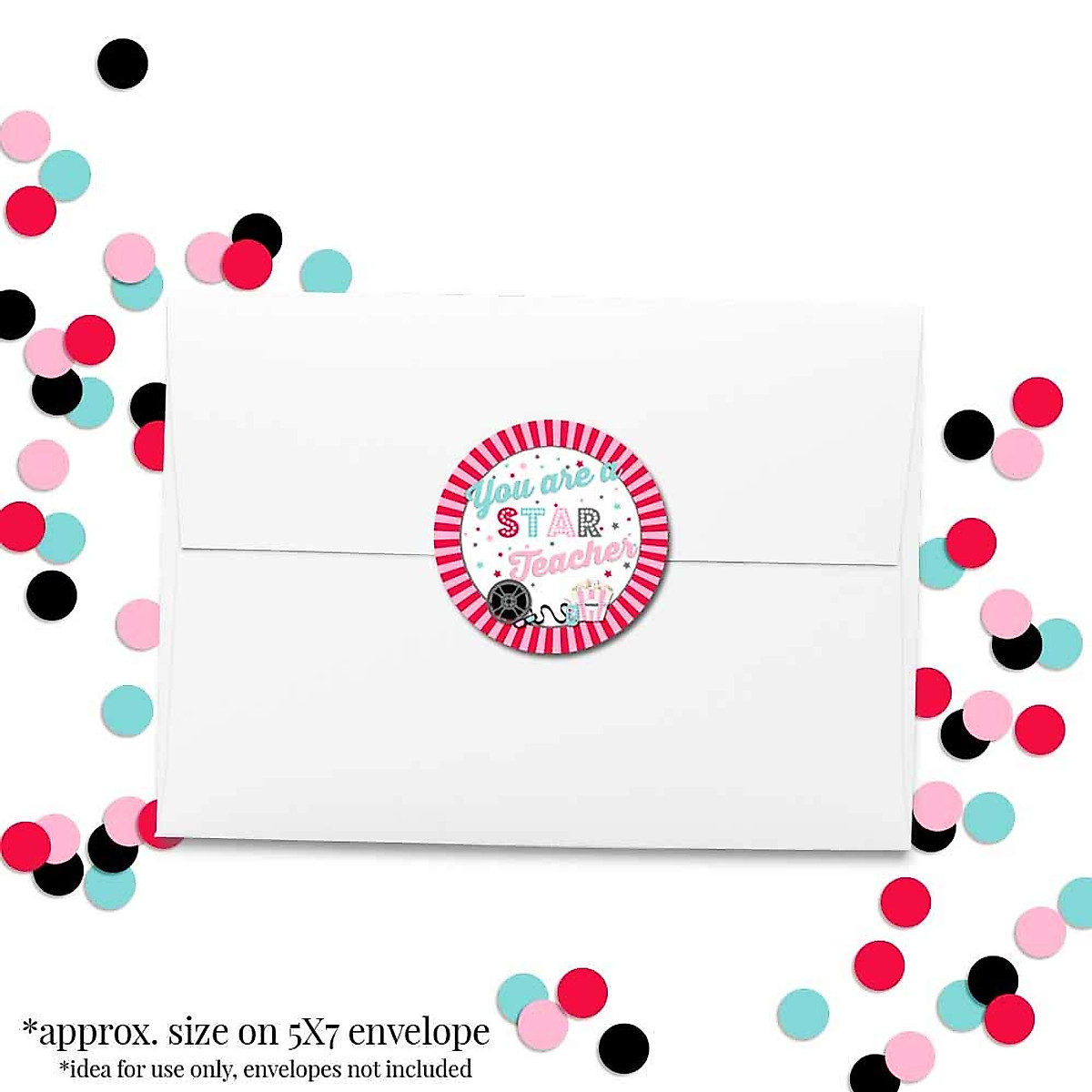 You’re A Star Movie Themed Teacher Appreciation Thank You Sticker Labels, 40 2" Party Circle Stickers by AmandaCreation, Great for Envelope Seals & Gift Bags