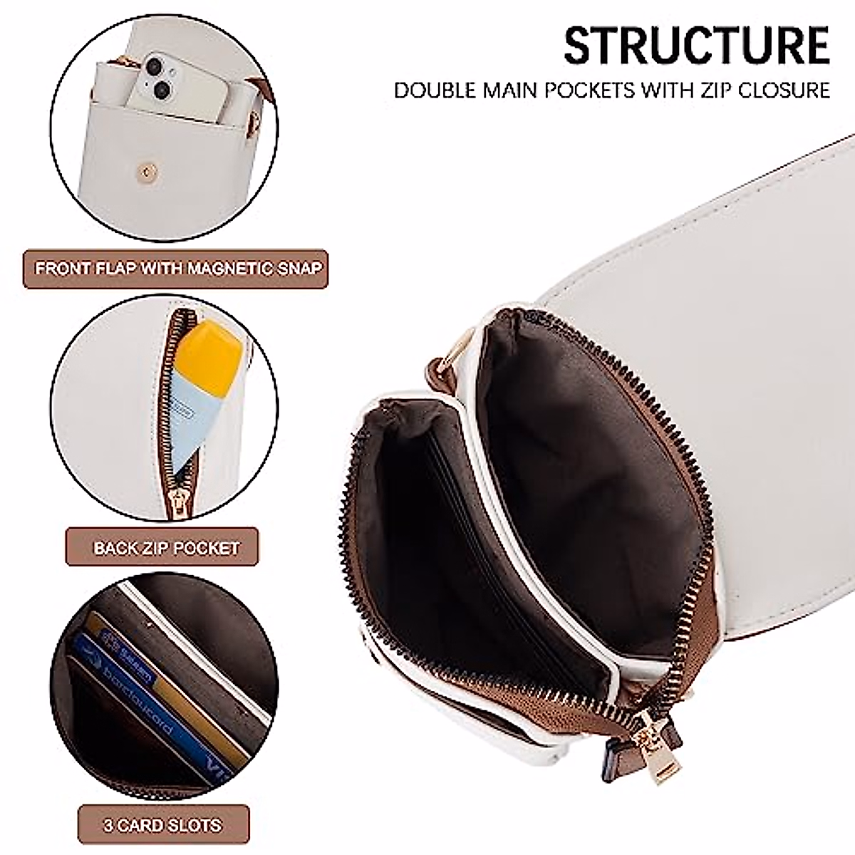 CLUCI Small Crossbody Bags for Women Leather Cell Phone Shoulder Purses Beige with Brown