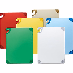 San Jamar Restaurant Cutting Board - Saf-T-Grip 6-Board Convenience Pack, 12"Wx18"D, with Free Knives