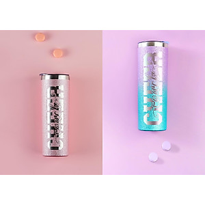 Onebttl Cheer Coach Gifts For Women, Her, Female - Cheer Coach - 20oz/590ml Stainless Steel Skinny Insulated Tumbler with Straw, Lid - Gift for Cheerleading or Cheerleader Coachs - Glitter Pink